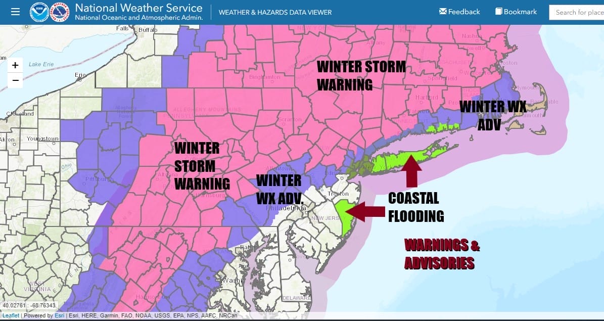 Winter Storm Warnings Inland Snow Sleet Rain Late Today into Sunday ...